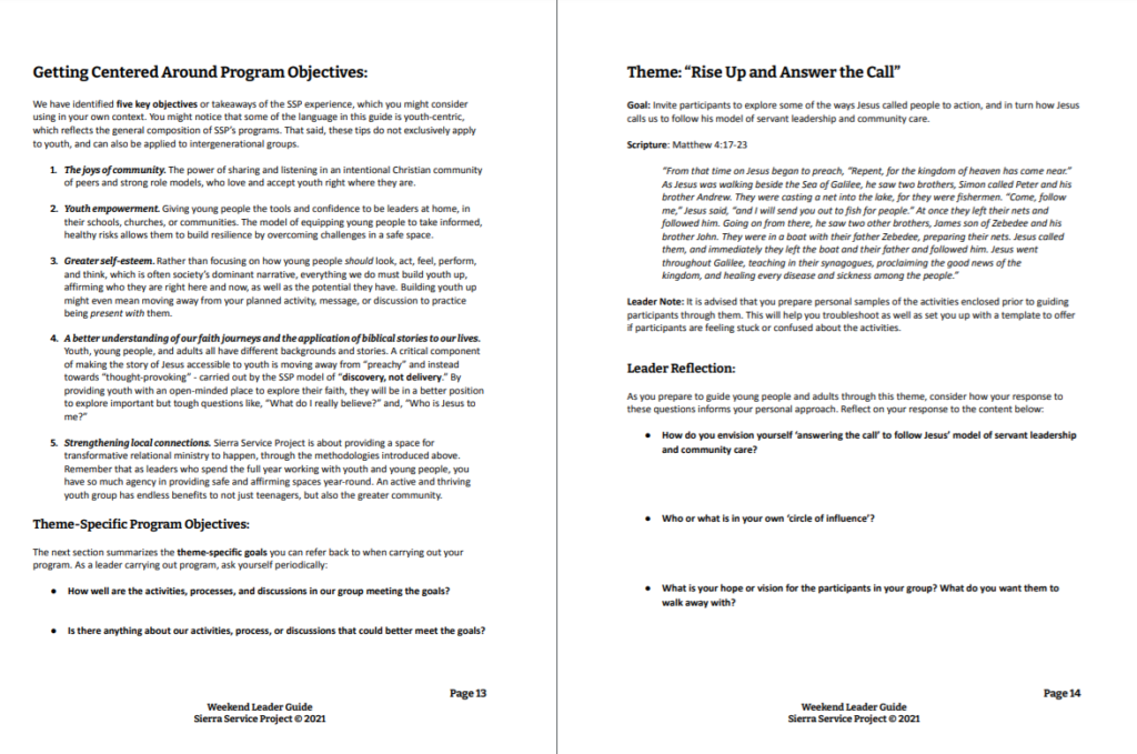 Weekend Curriculum Leader Guide – Sierra Service Project